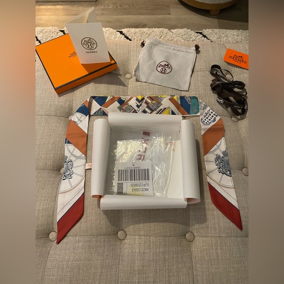 Hermes | Accessories | Hermes Skinny Silk Scarf With Gift Box And All ...
